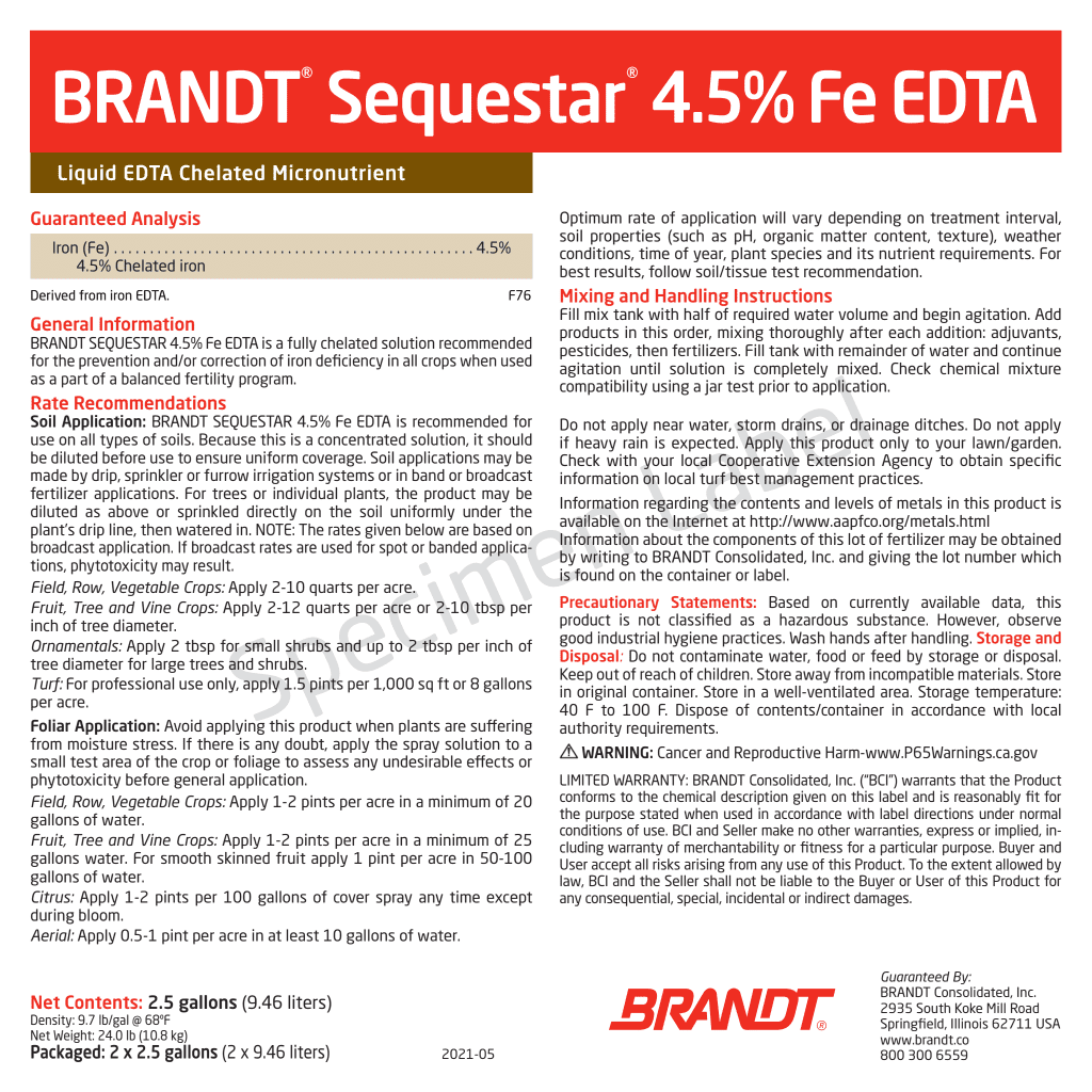 BRANDT Sequestar® 4.5% Fe – EDTA Liquid - The AG Center