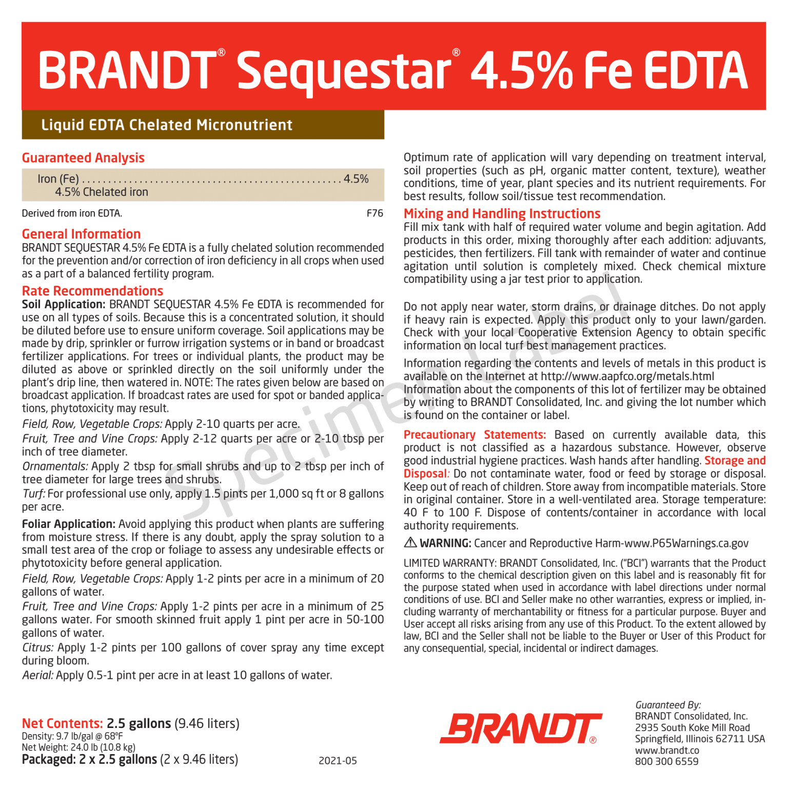 BRANDT Sequestar® 4.5% Fe – EDTA Liquid - The AG Center